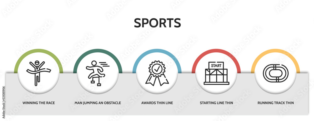 set of 5 thin line sports icons with infographic template. outline ...