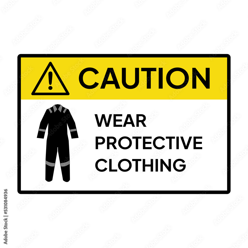Vetor de Warning sign or label for industrial. Caution for wear ...