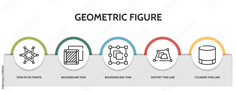set of 5 thin line geometric figure icons with infographic template ...