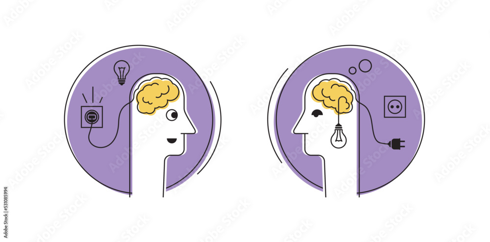 Head brain icons. Male human think symbols. Flat minimal style. Vector ...