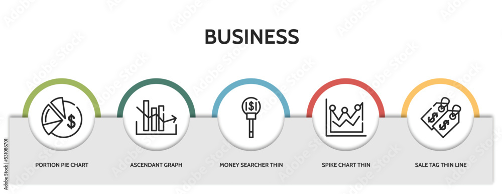 Set Of 5 Thin Line Business Icons With Infographic Template Outline