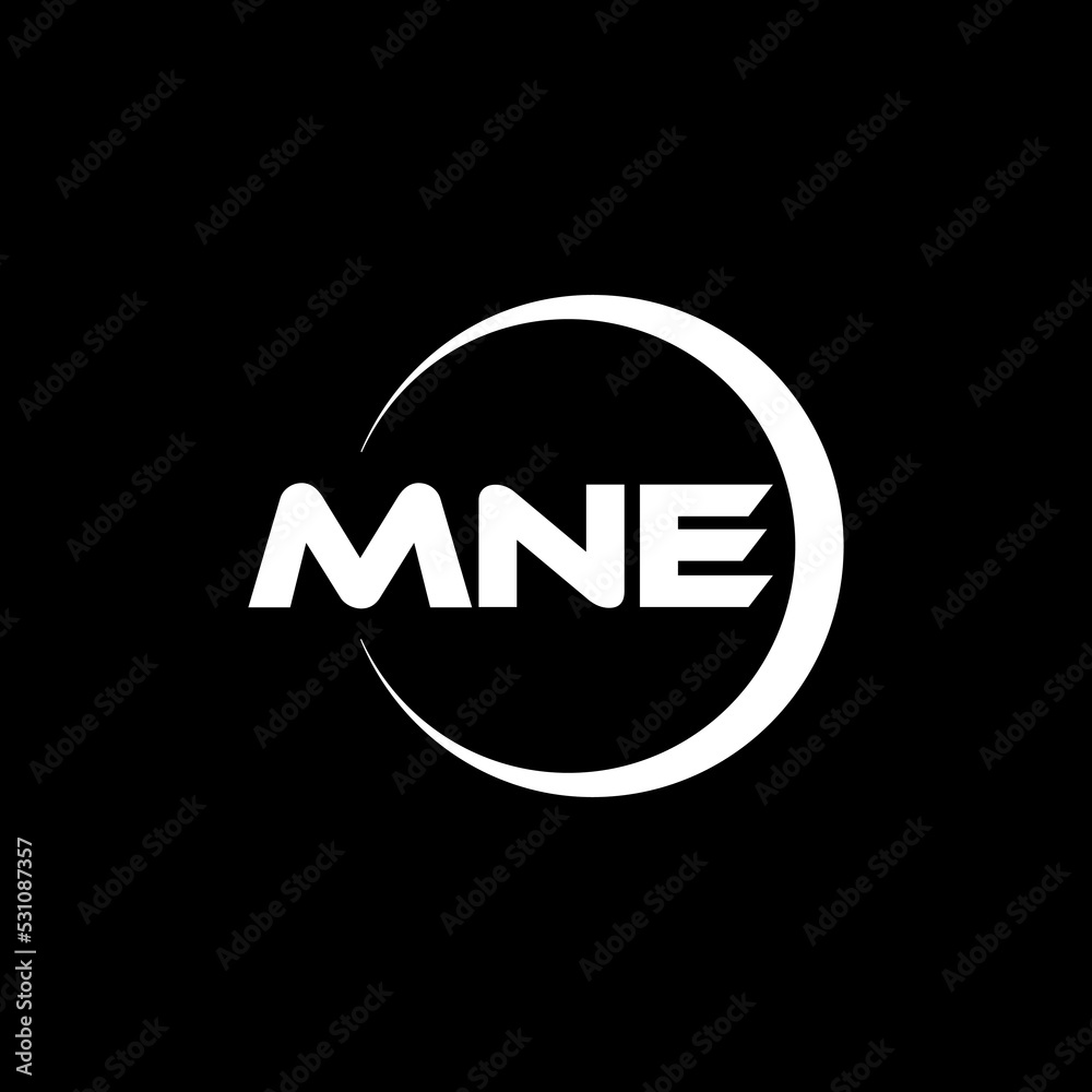 MNE letter logo design with black background in illustrator, cube logo ...
