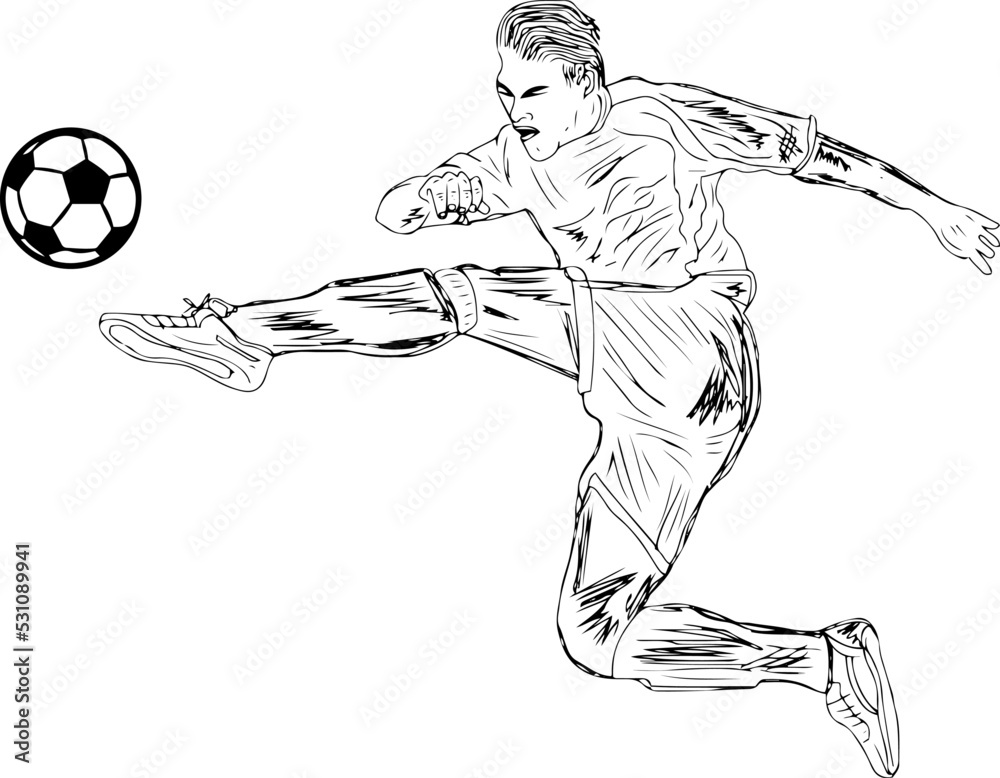 Football player outline vector illustration, Soccer player sketch ...