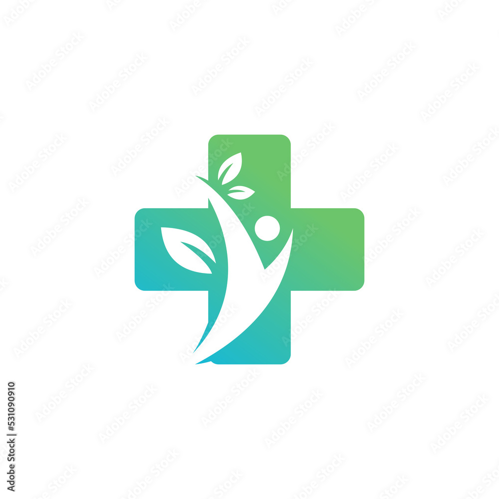 Medical cross and herbal leaf. medicine pharmacy logo. medical health ...
