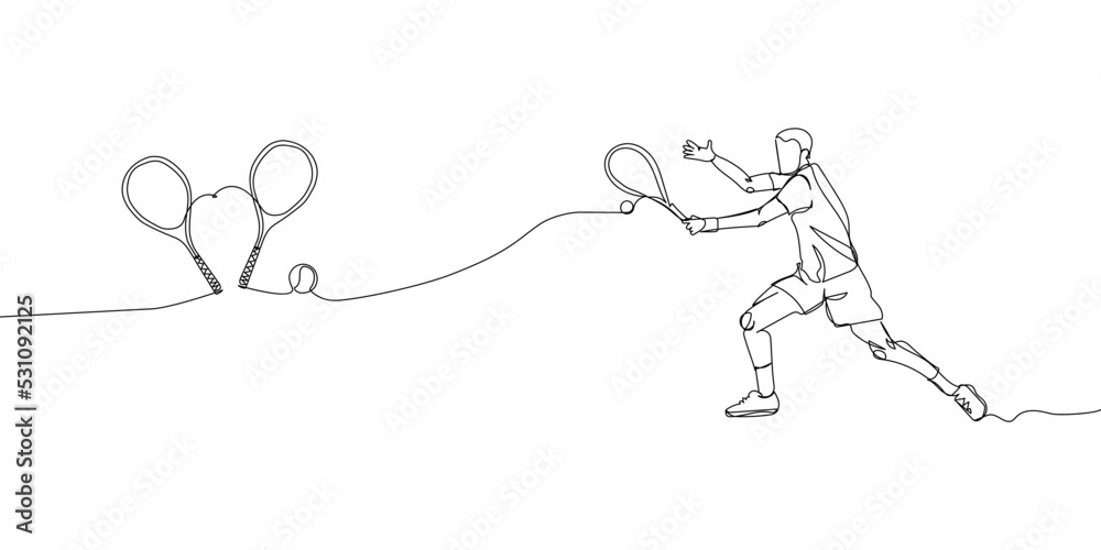 Tennis player with racket, racquet and ball set one line art ...