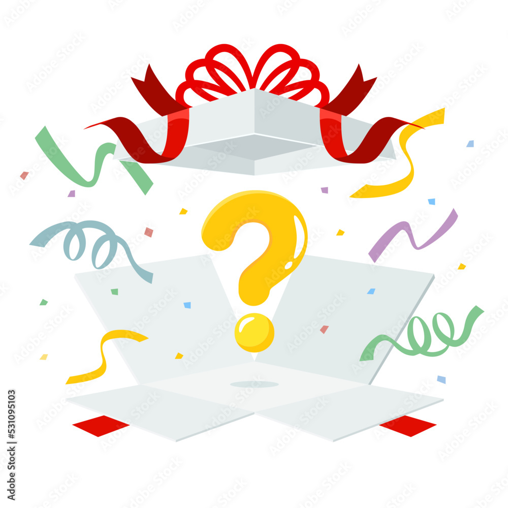 Vecteur Stock Open a mystery gift box with a red ribbon on white ...