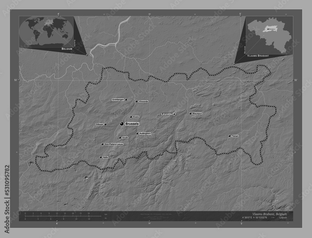 Vlaams Brabant, Belgium. Bilevel. Labelled points of cities Stock ...