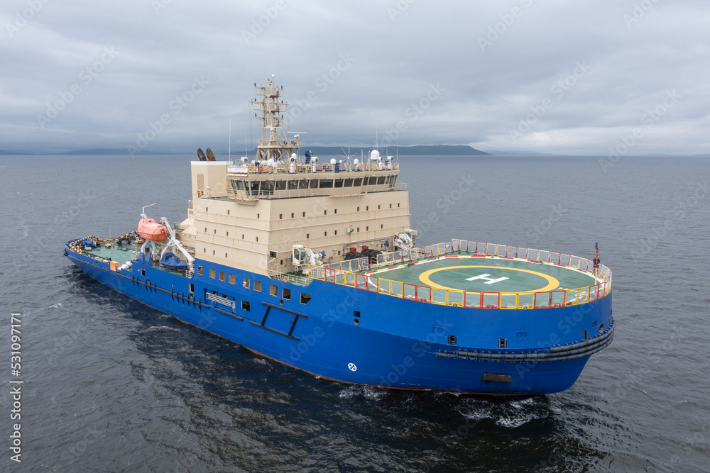 The ice breaker with a platform for helicopter landing. Stock Photo ...