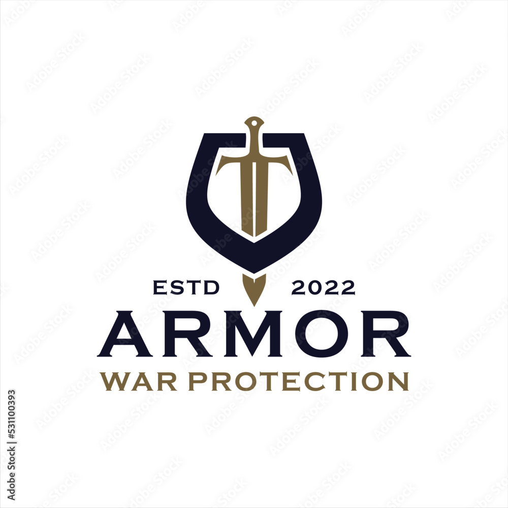 Shield Armor Sword logo design inspiration. Stock Vector | Adobe Stock