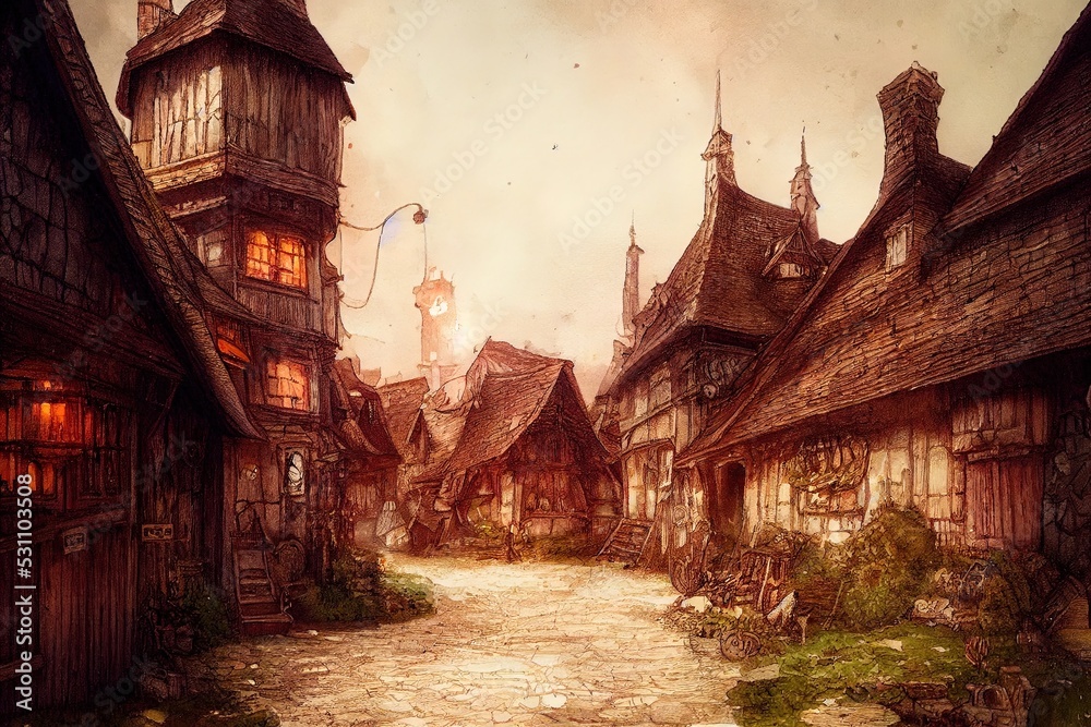 Medieval Town Painting