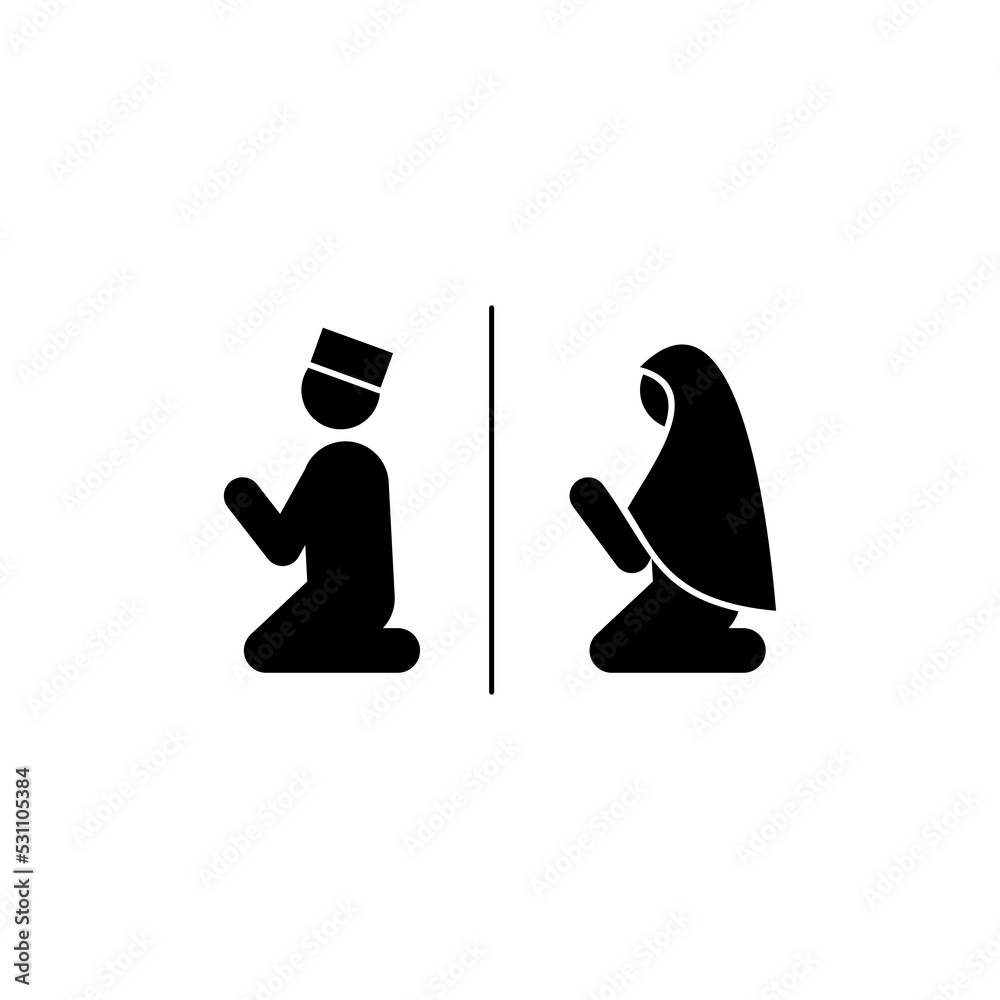 flat islamic prayer icon design, muslim man and woman illustration ...