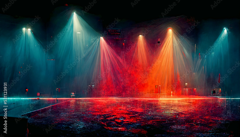 Red light stage shows, red neon background, spotlights, floor, texture ...