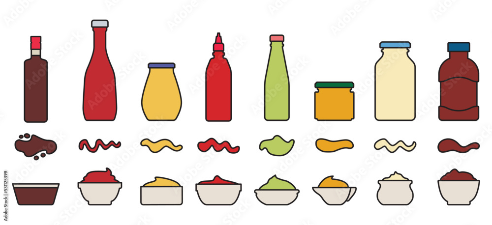 Sauce for bbq color vector set icon.Vector illustration icon ketchup ...
