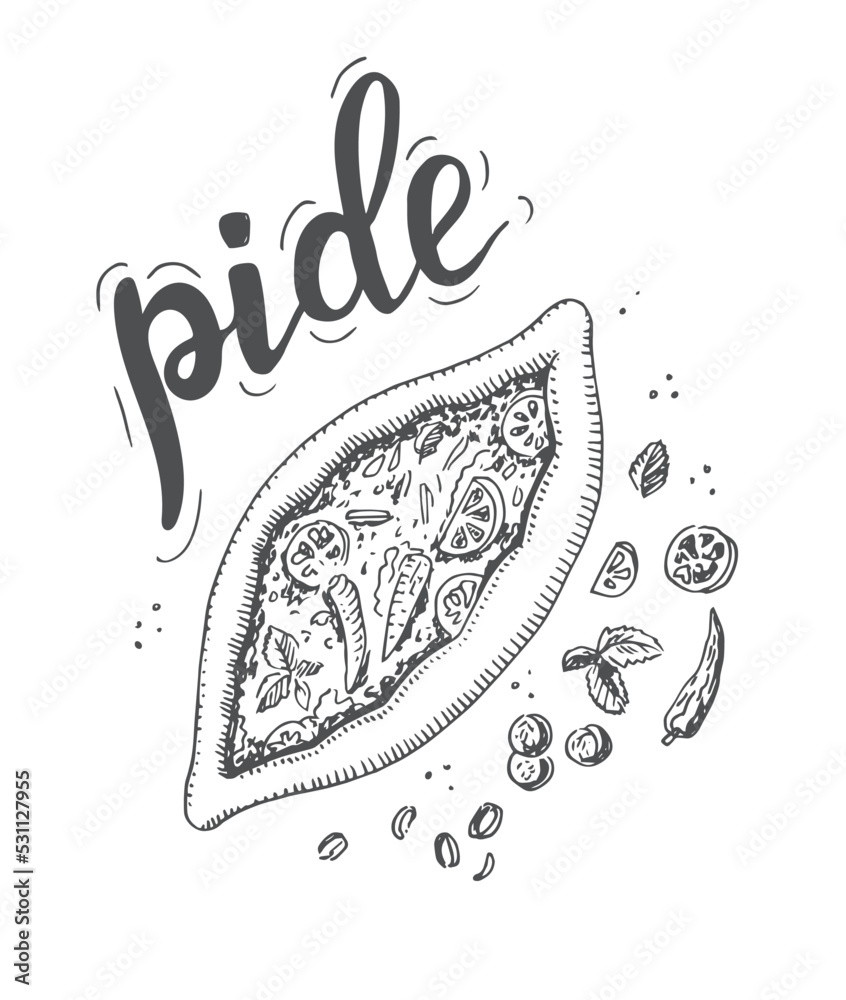 Pide vector illustration. Turkish, arabic food. Stock Vector | Adobe Stock