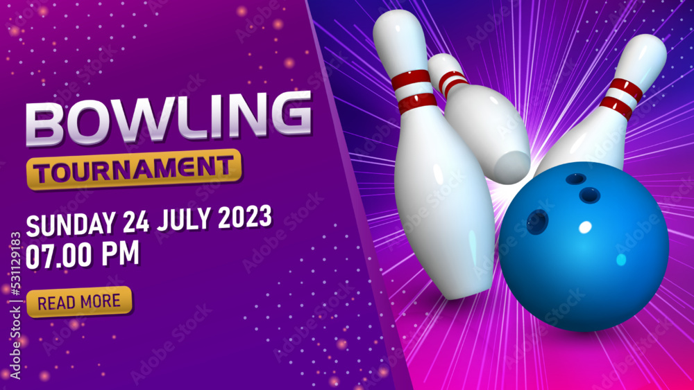 Bowling Tournament Template, Realistic Bowling Strike. Widescreen ...