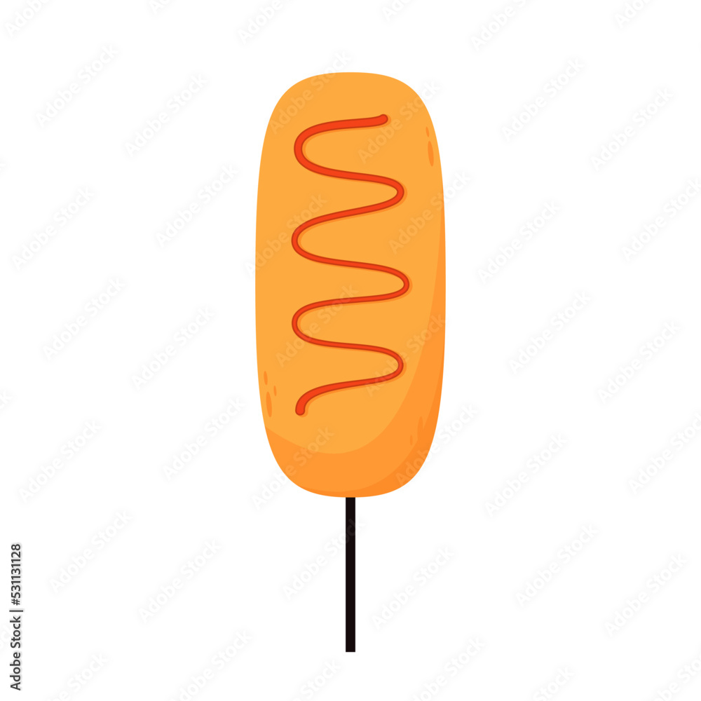 Korn dog vector sketch on white background. Korn dog with and ketchup ...