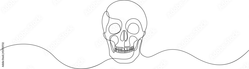 Continuous thin line human skull, minimalist cranium sketch doodle. One ...