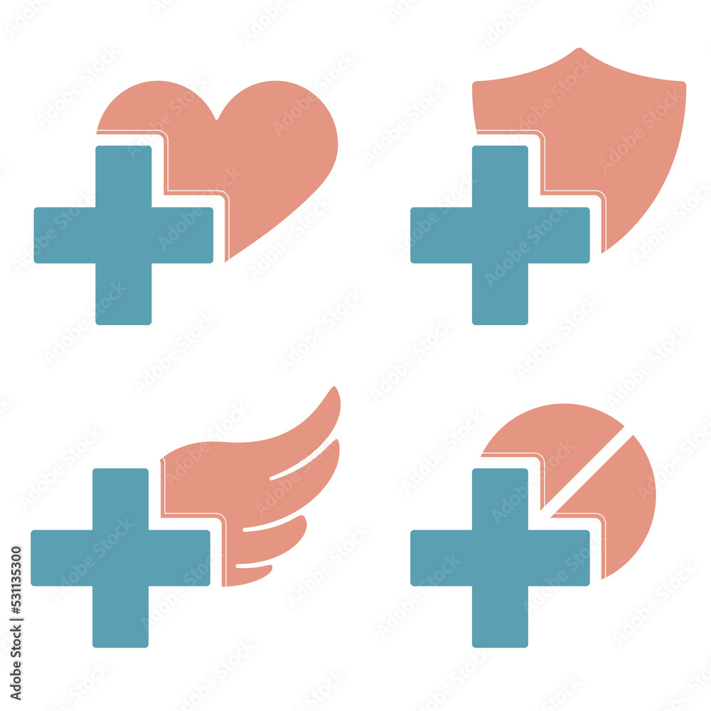 Vetor de Vector logo with first aid cross, shield, wing, heart and drug ...