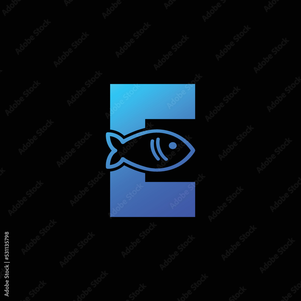 Letter E Initial Fish Logo Design Vector, Flat Style Fish logo design ...