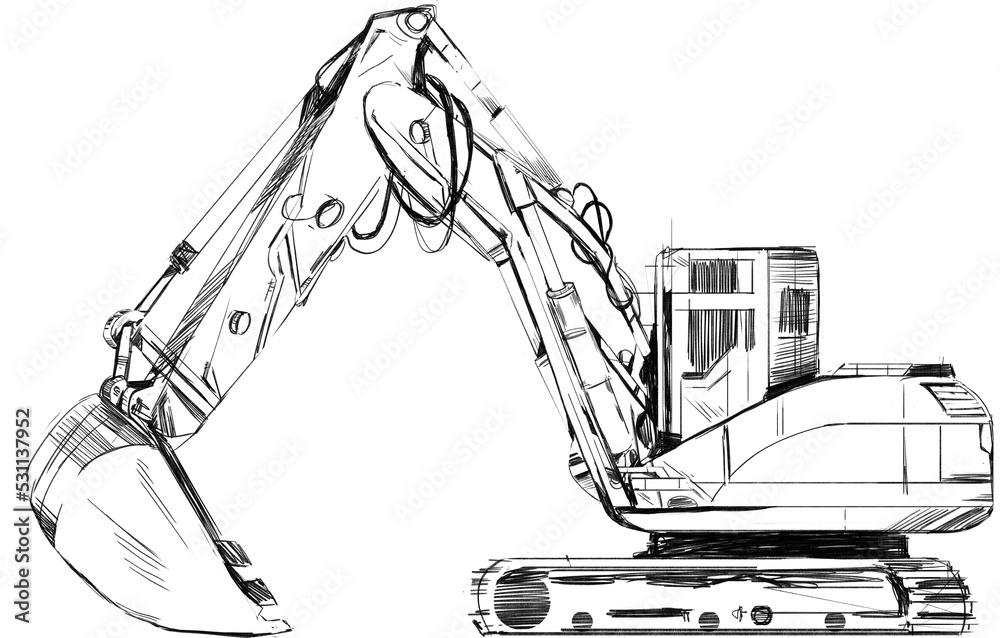 drawing of a excavator. isolated drawing in black Stock Illustration ...
