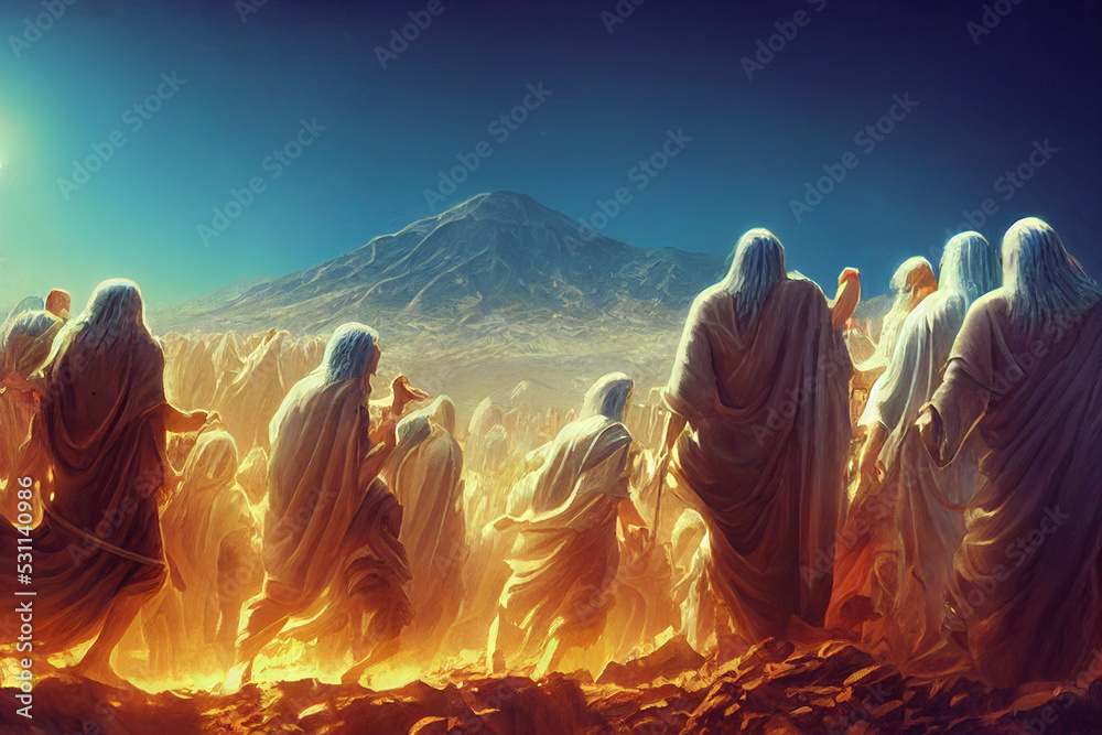 Illustration of the Exodus of the bible, Moses crossing the desert with ...