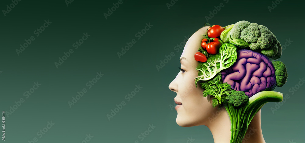 Photo Illustration of a brain made from vegetables like broccoli ...