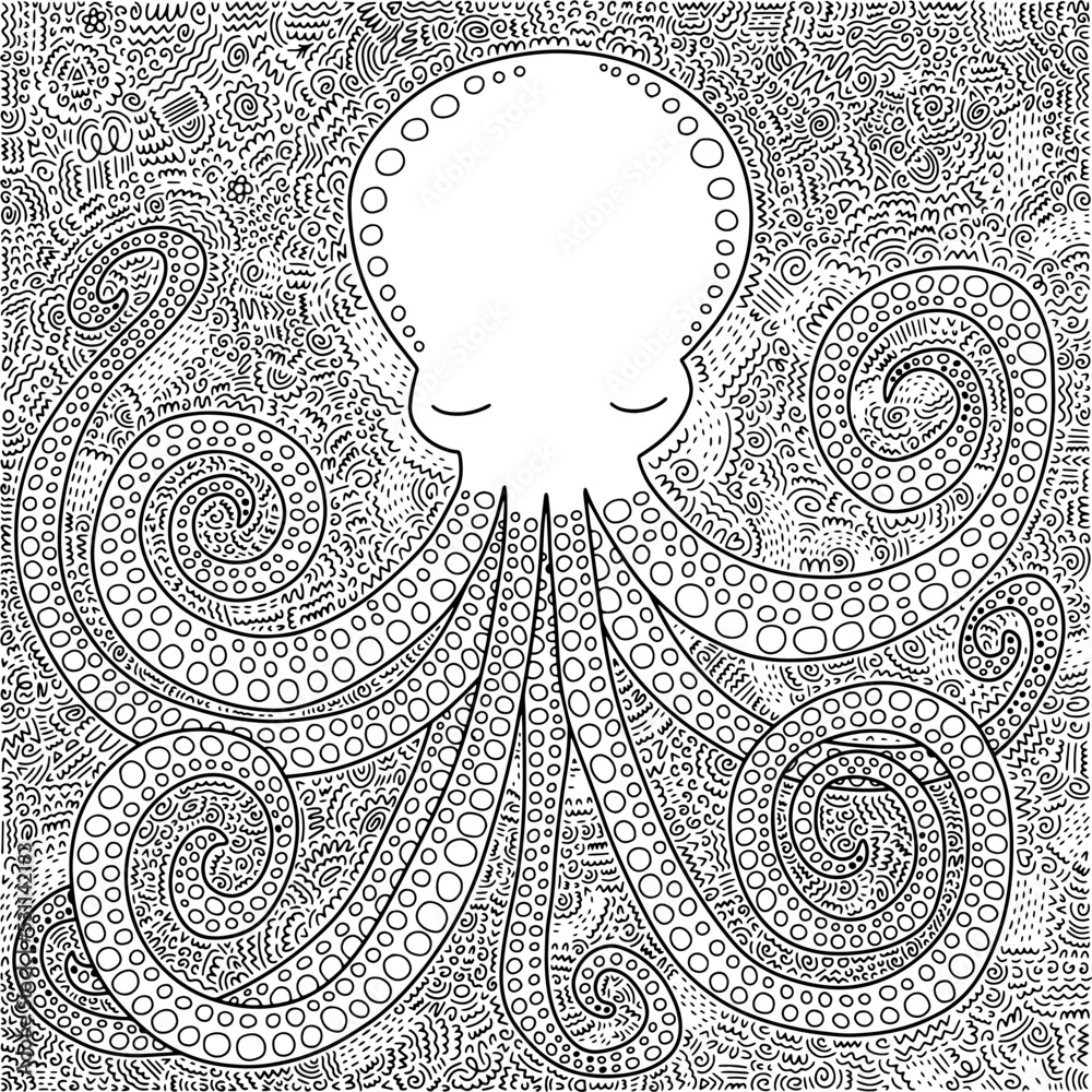 Coloring page with big octopus doodle. Cute octopus doodle vector ...