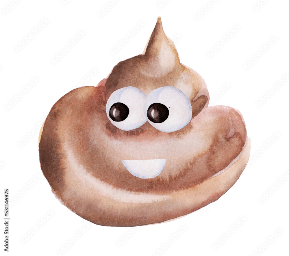 Poo emoticon, emoji - poop face - watercolor illustration Stock ...