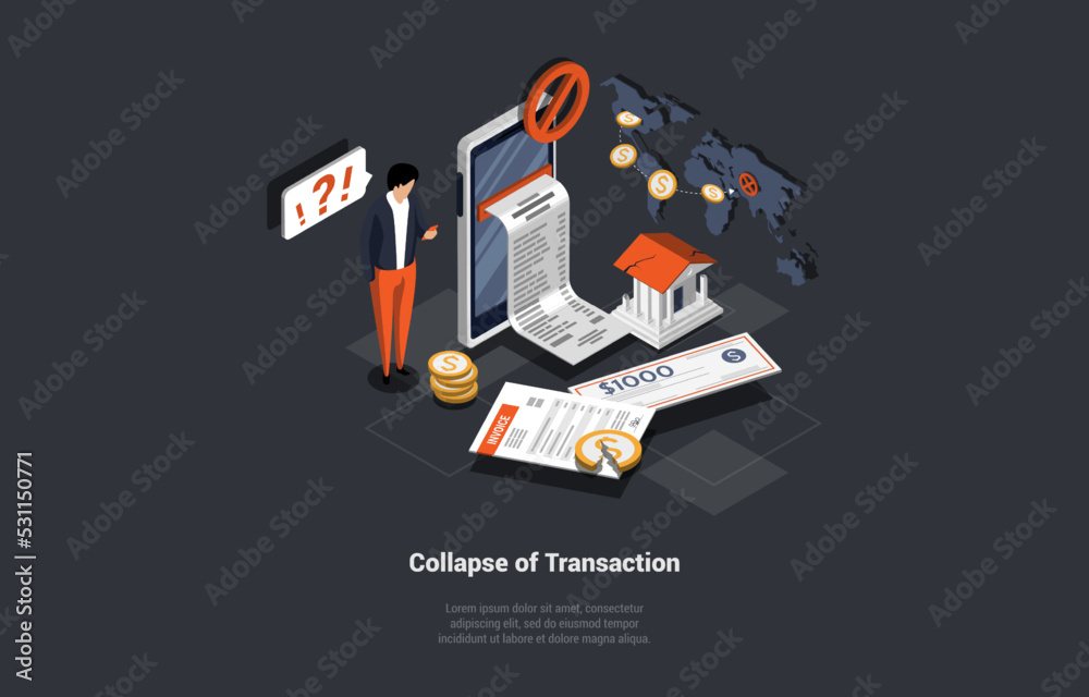 Concept Of Banking Transactions Collapse, Money Transfers And Payment ...