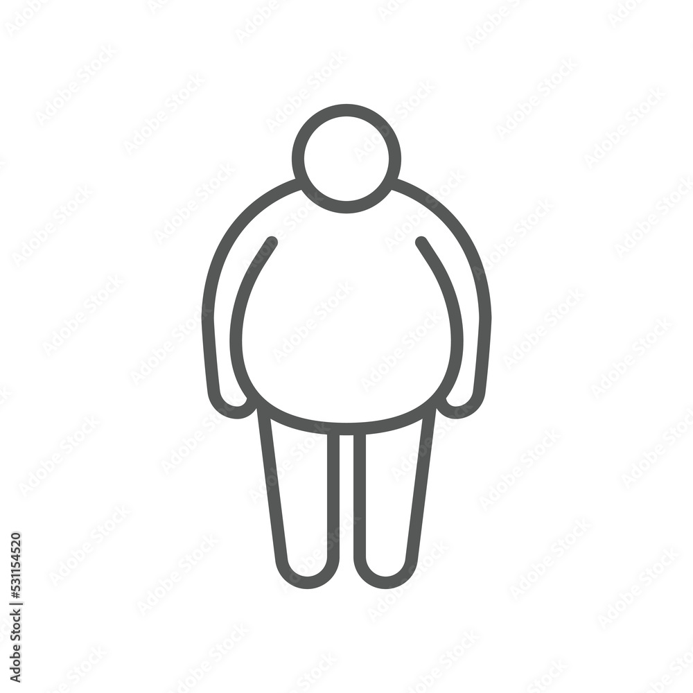 Unhealthy lifestyle with fatness tummy, obesity male silhouette symbol ...