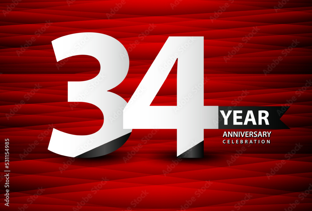 34 Year Anniversary Celebration Logo Vector On Red Background, 34 ...