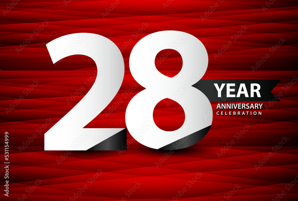 28 Year Anniversary Celebration Logo Vector On Red Background, 28 ...
