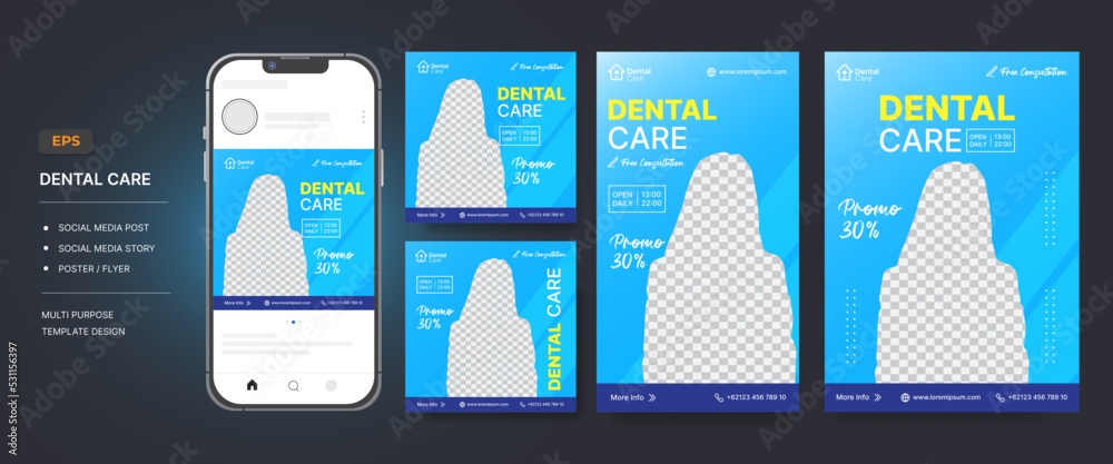 Dental care social media post, story and poster flyer design template ...