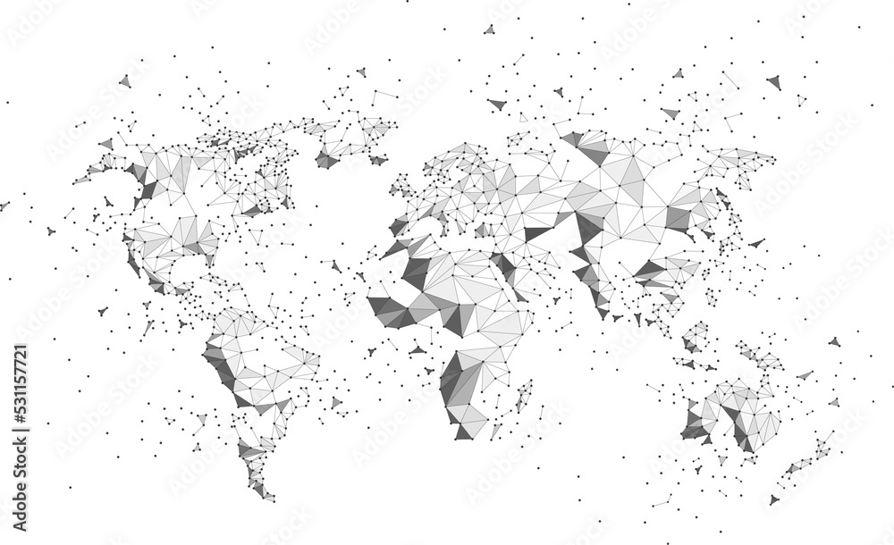 World map dot connection line polygon: concept of digital world, Data ...