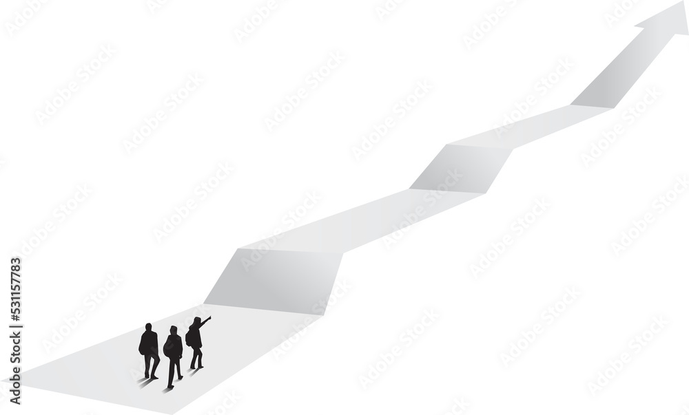 Silhouette of a team leader look up to business growing arrow, Concept ...