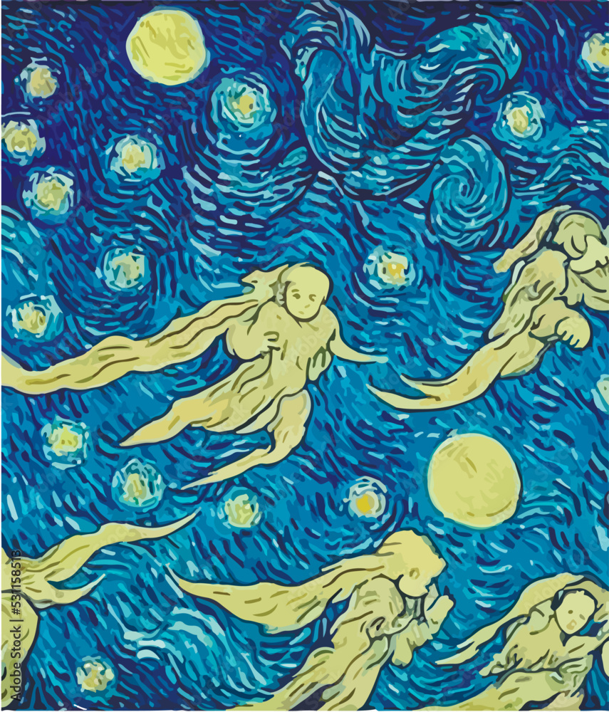 The Starry Night - Vincent van Gogh painting. vector Stock Vector ...