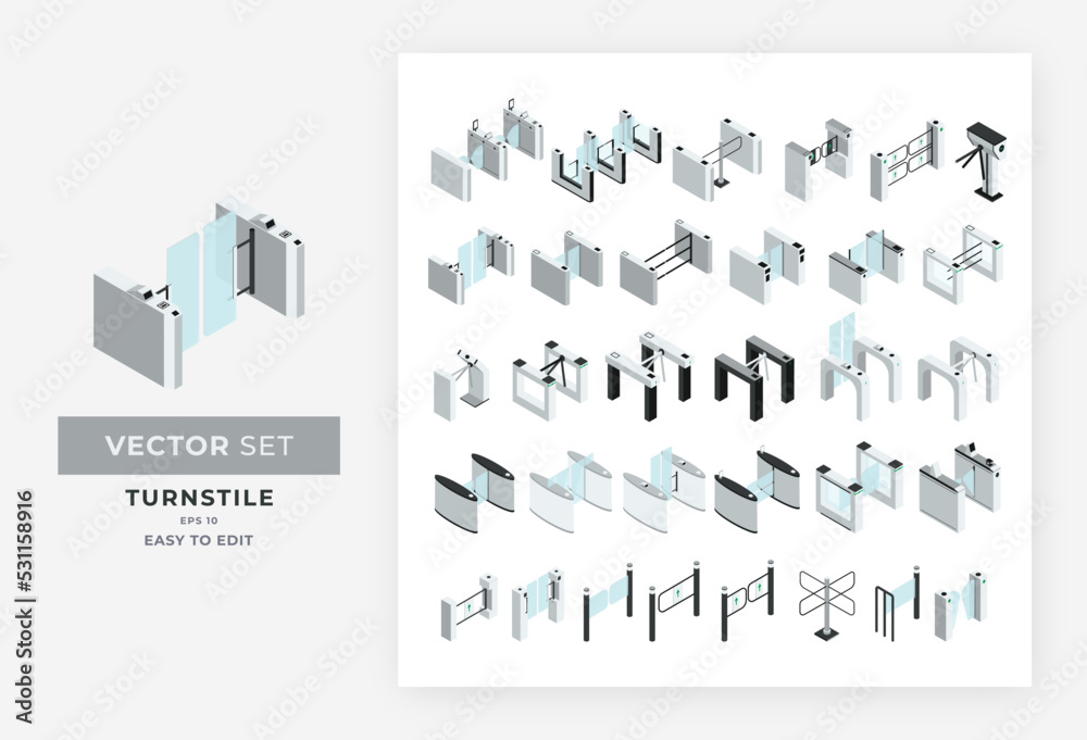 Vetor de Isometric Turnstile Kit Vector. A collection of various types ...