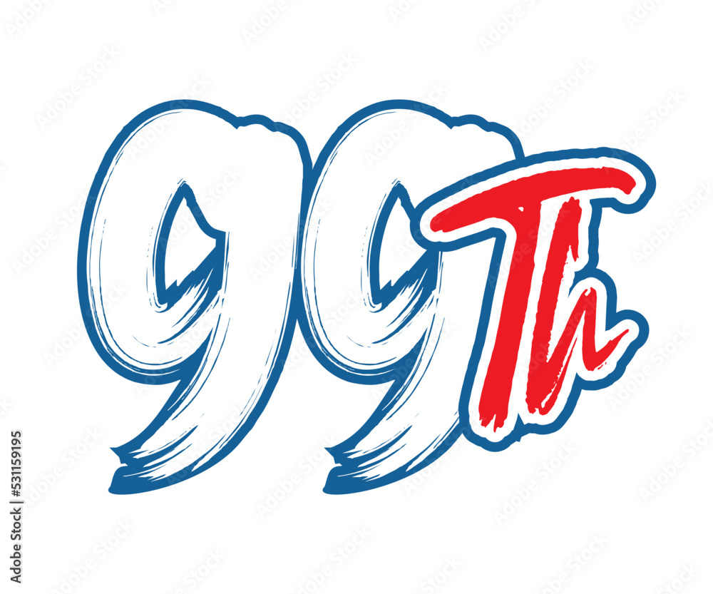 99th Ordinal Number counting vector art illustration with stunning font ...