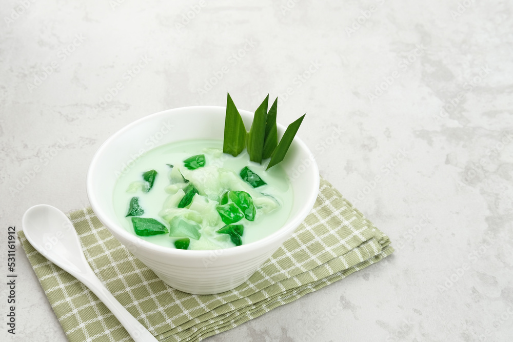 Buko Pandan, a dessert from Philippines, made from jelly, young coconut ...