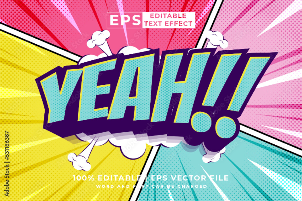 Editable text effect Yeah 3d Cartoon Comic style premium vector Stock ...
