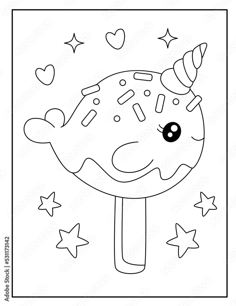 Cute ice cream coloring page Stock Vector | Adobe Stock