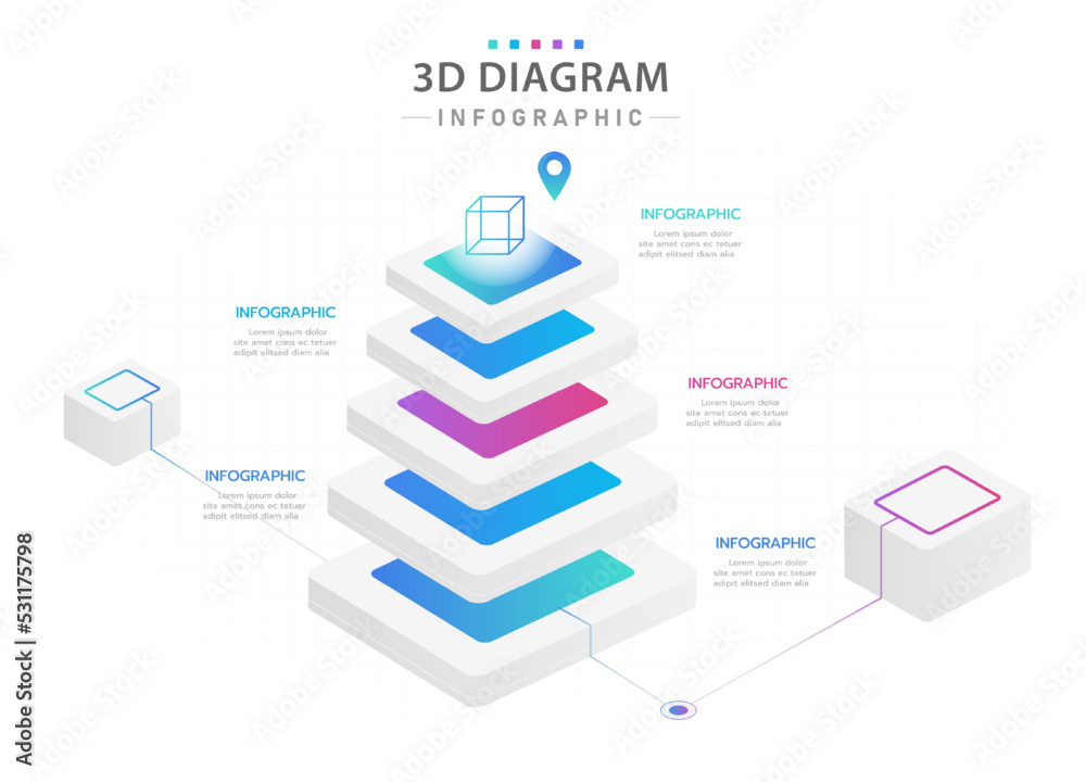 Vetor de Infographic template for business. 5 steps 3D Modern Level ...