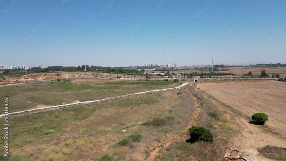 The city of Ramla from a distance in the birds eye view taken from ...