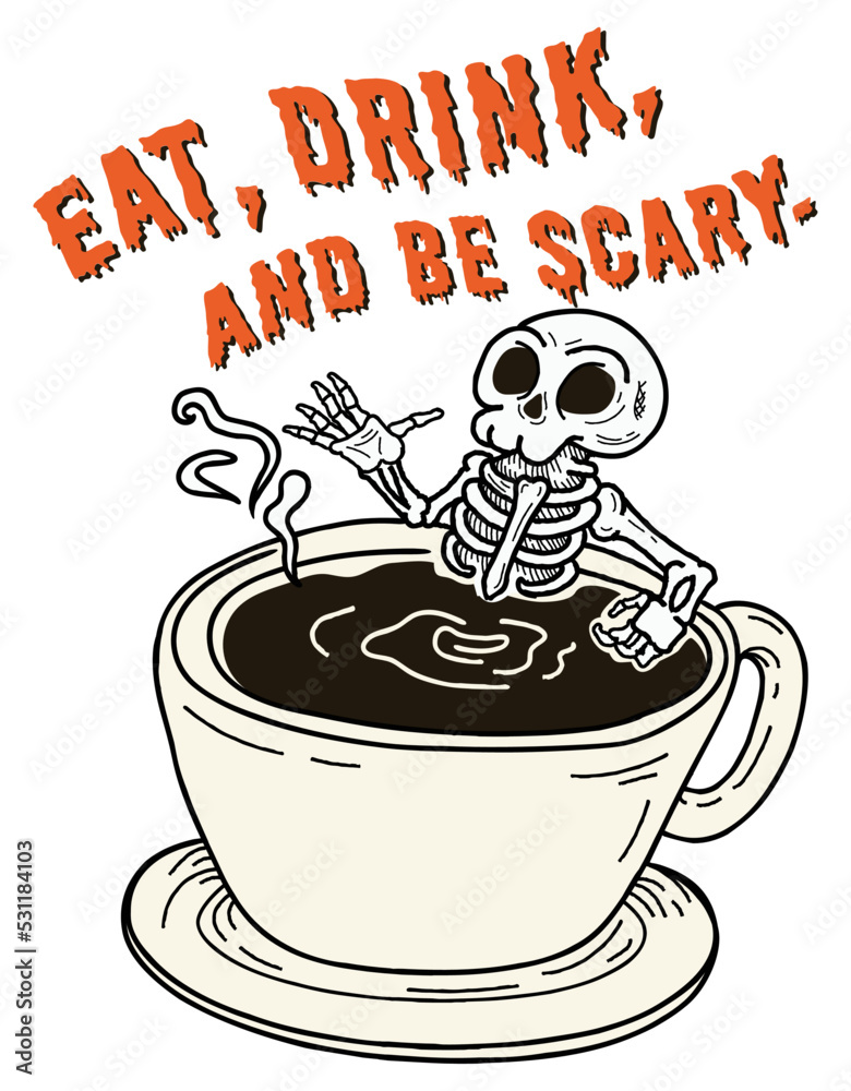 skeleton in coffee hand drawn vector เวกเตอร์สต็อก | Adobe Stock