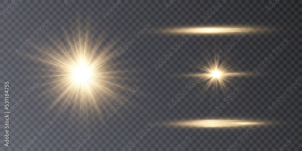 Flash of light, a star on a transparent background.Sun, summer. light ...