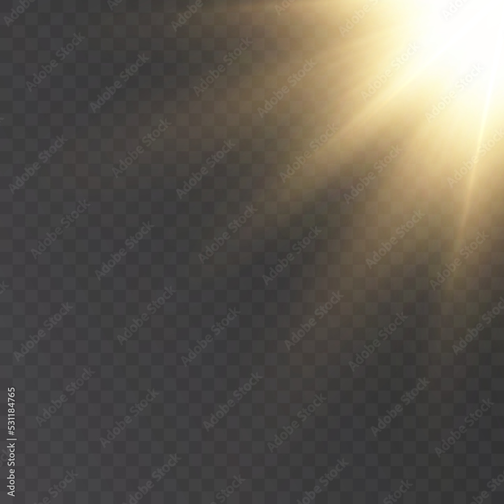 Sun on a transparent background with rays and glare vector illustration ...