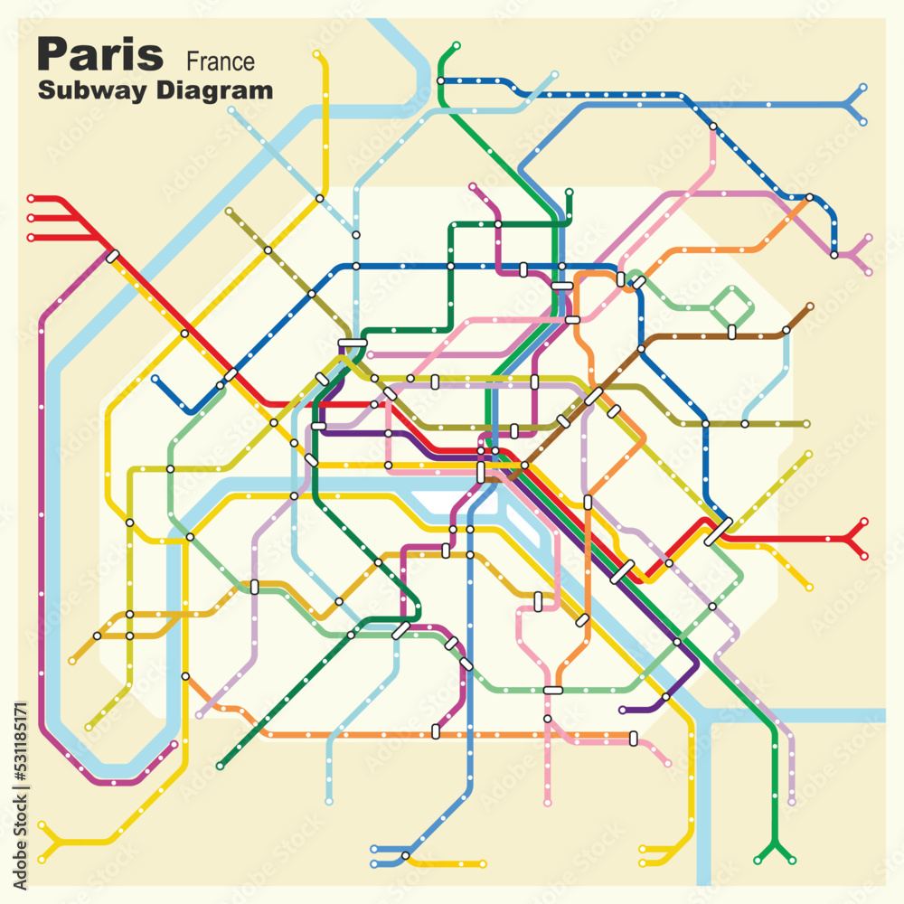 Layered editable vector illustration of the subway diagram of Paris ...
