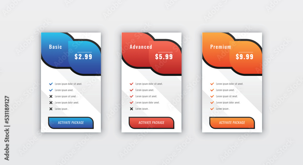 Website comparison checklist pricing table design template Stock Vector ...