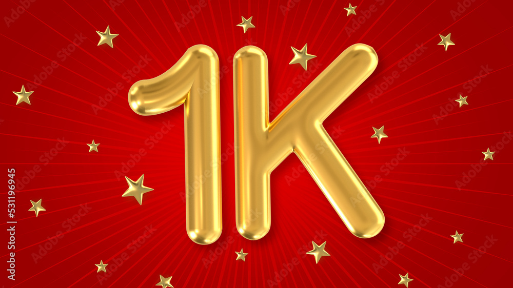 3d golden 1K with star and red background. 3d illustration. Stock ...