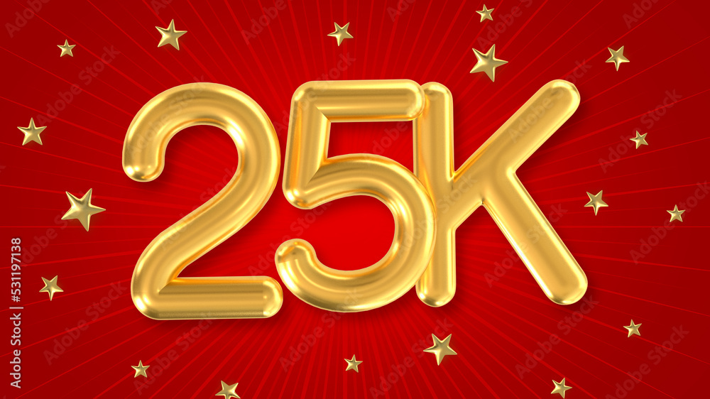 3d golden 25K with star and red background. 3d illustration. Stock ...